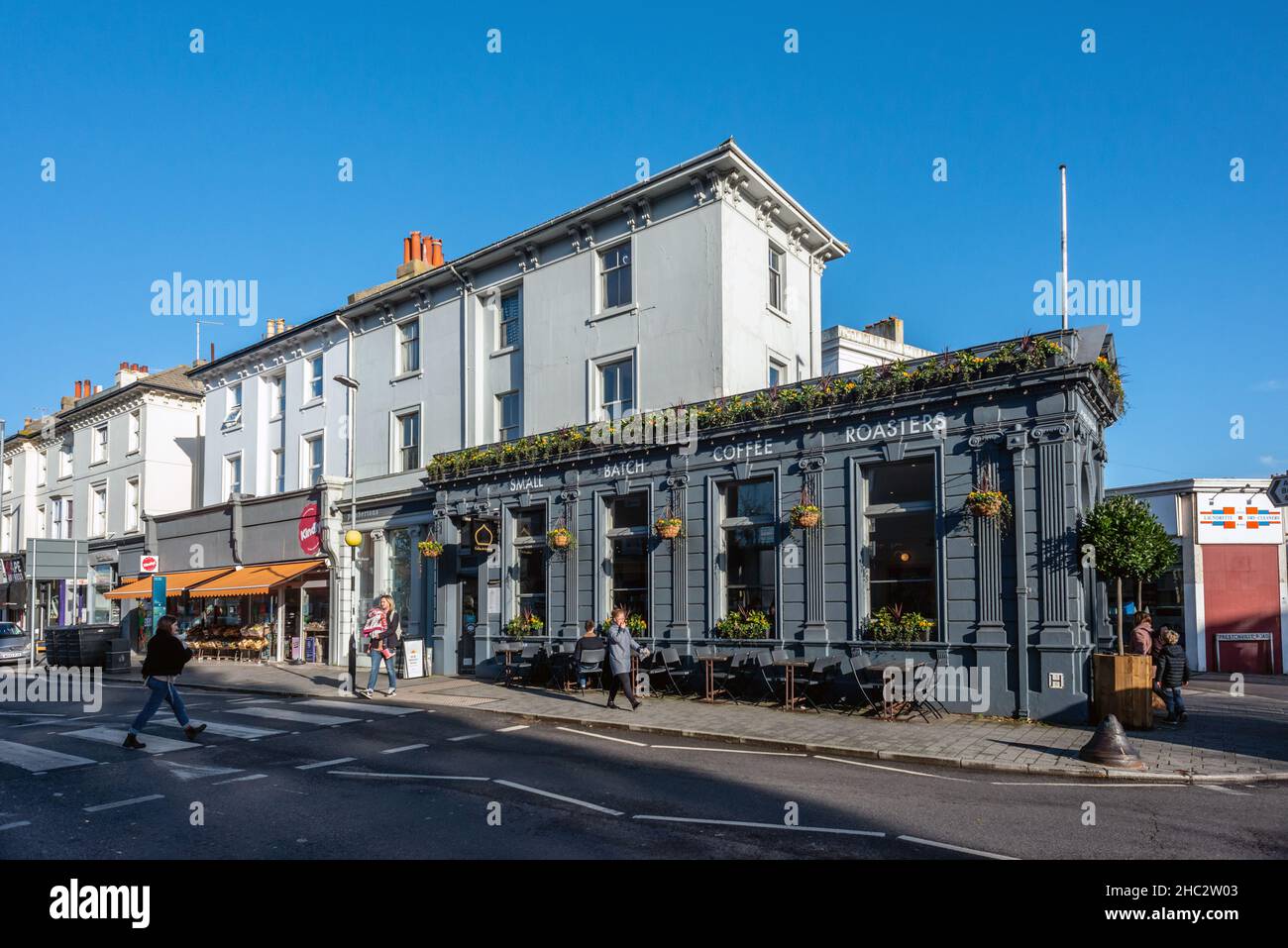Brighton, December 4th 2021: Street scene and coffee bar in central ...