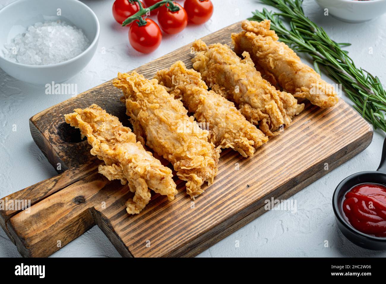 Crispy fried chicken broast cuts on white background Stock Photo - Alamy