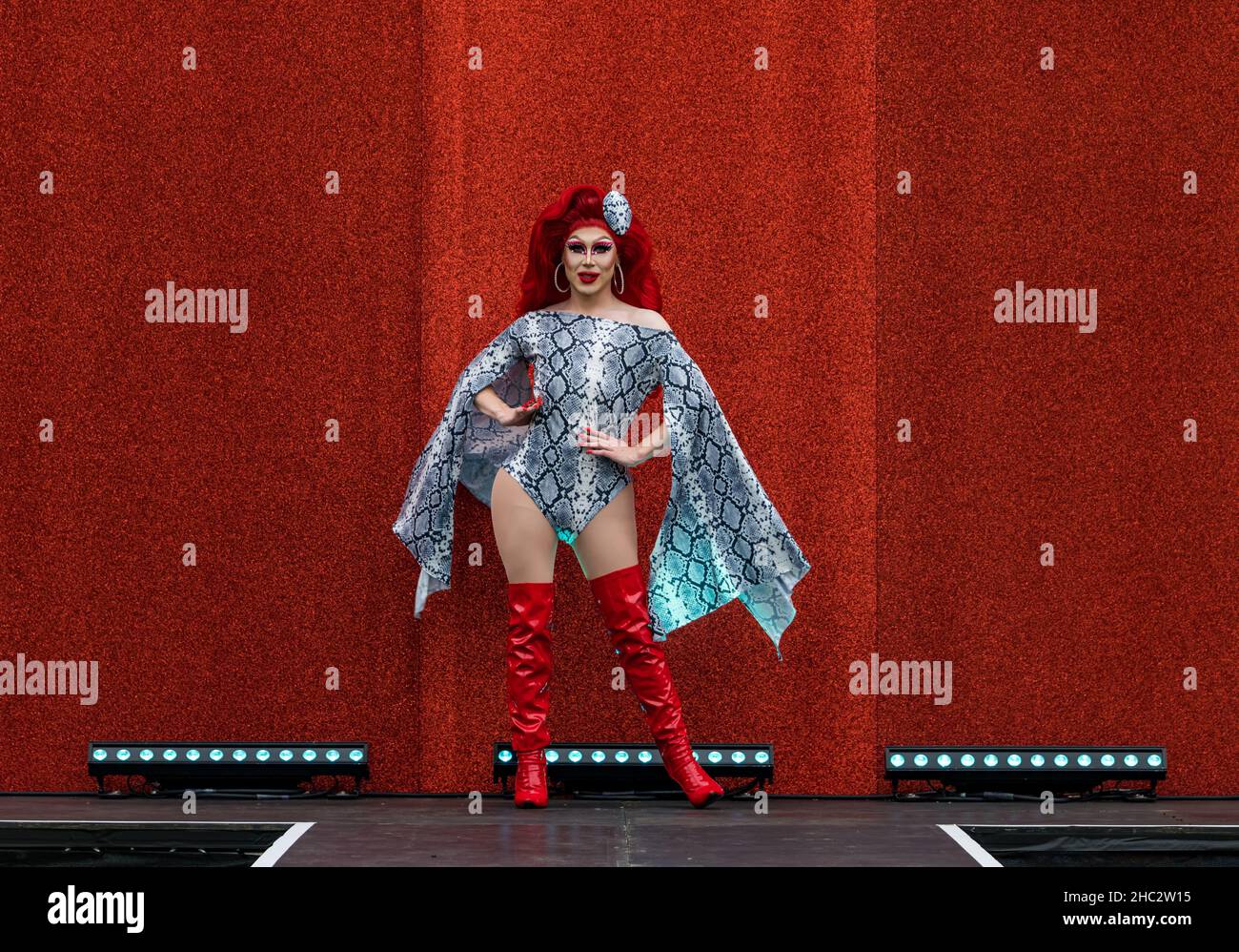 Drag artist on catwalk at Edinburgh International Film Festival outdoor ...