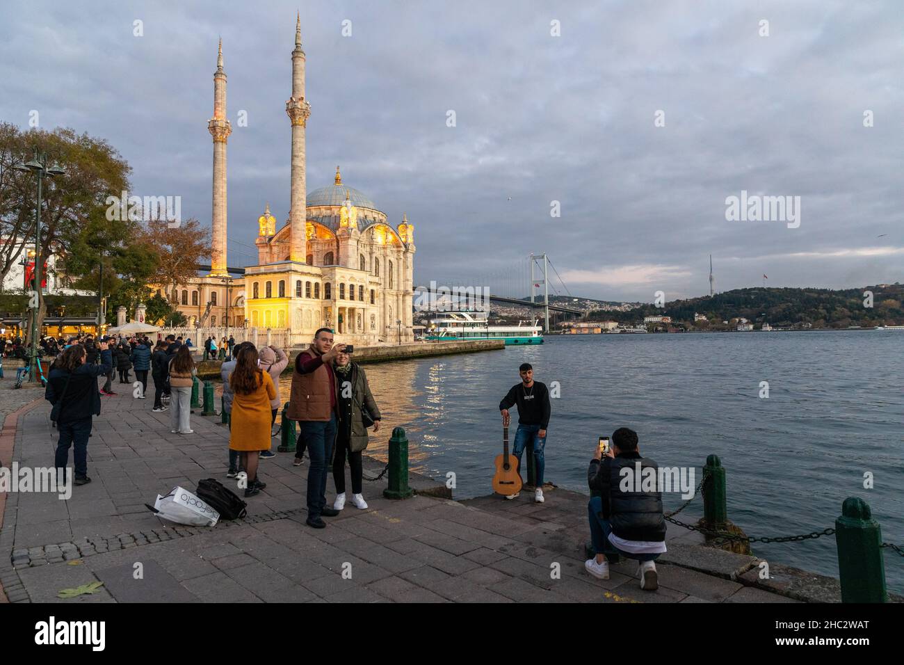 The exterior view of the Büyük Mecidiye Mosque, known as the Ortakoy ...