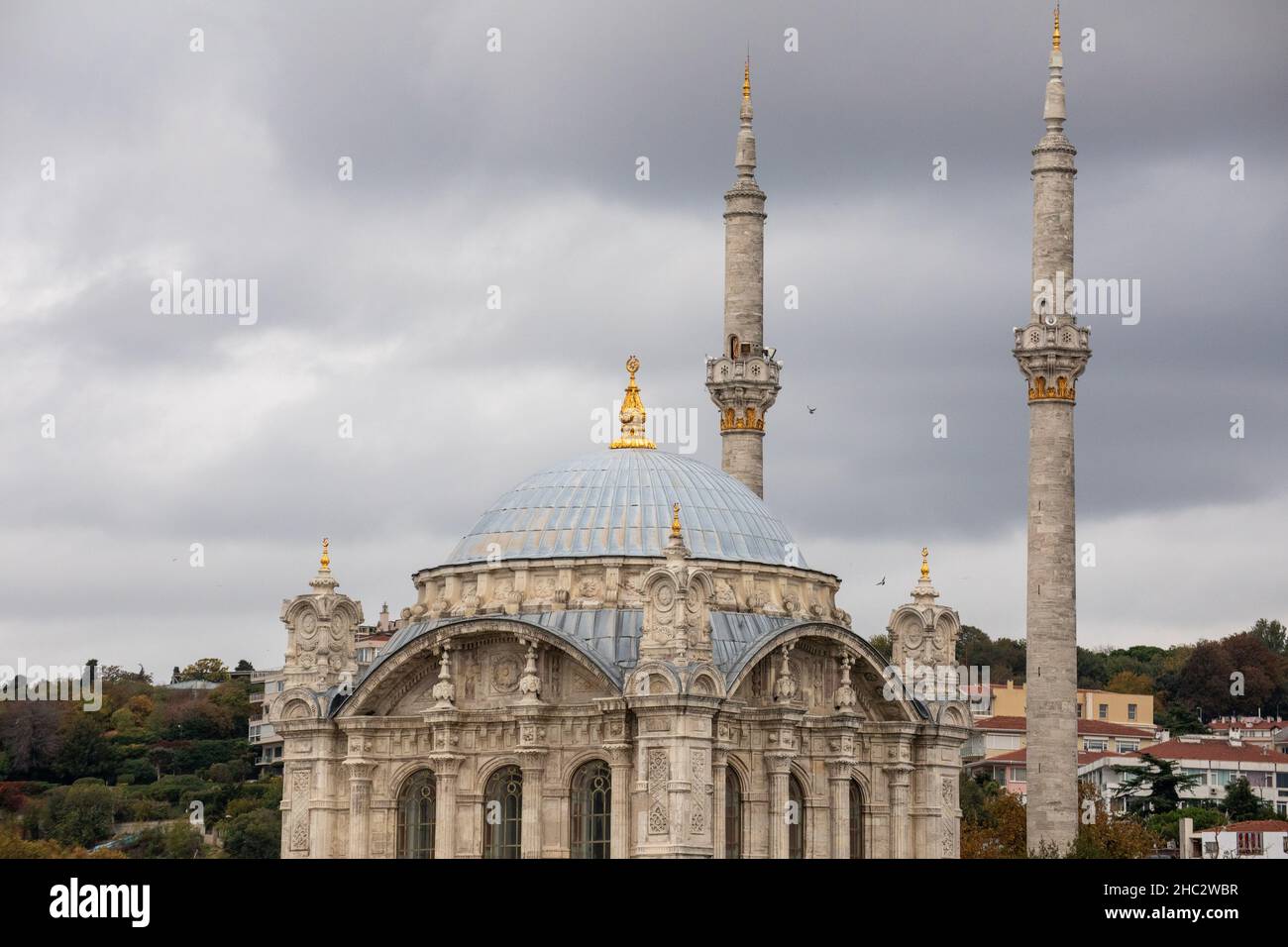 The exterior view of the Büyük Mecidiye Mosque, known as the Ortakoy ...