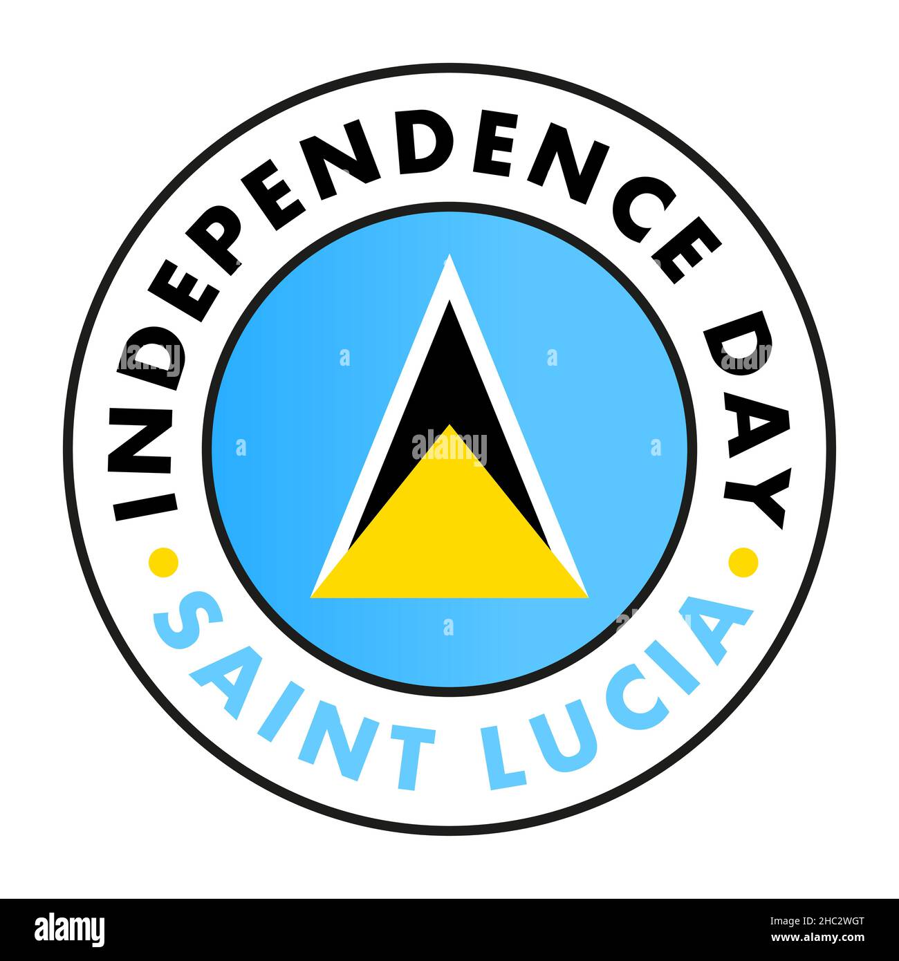 Flag and text in a circle, Saint Lucia Independence Day on a white ...
