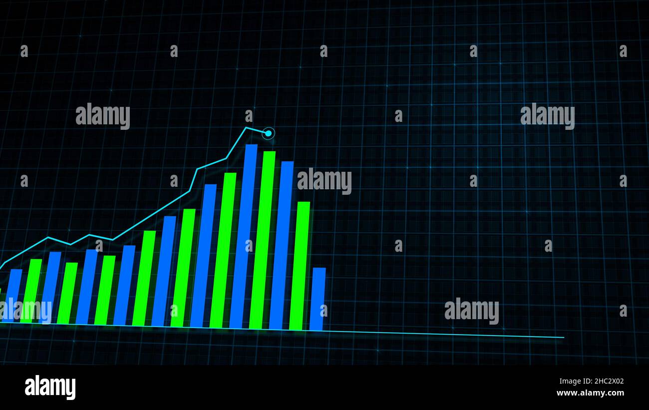 3D rendering of a growing line graph of a digital income growth chart ...