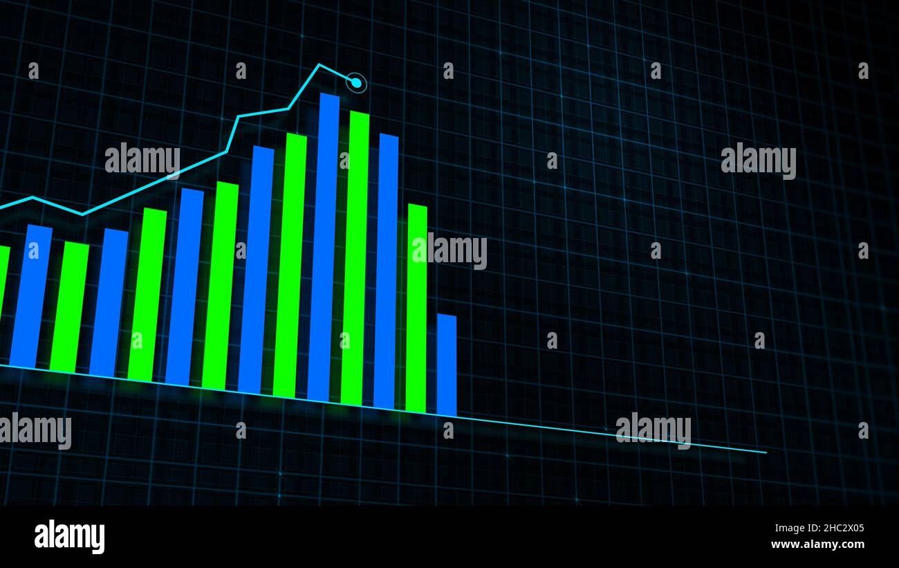 3D rendering of a growing line graph of a digital income growth chart ...