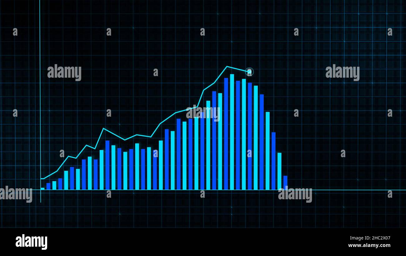 3D rendering of a growing line graph of a digital income growth chart ...