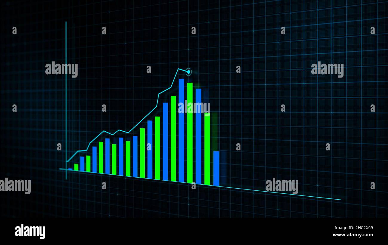 3D rendering of a growing line graph of a digital income growth chart ...