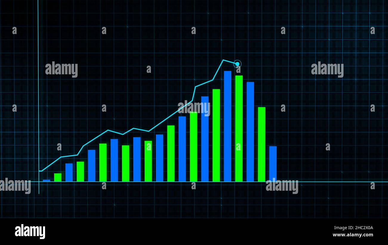 3D rendering of a growing line graph of a digital income growth chart ...