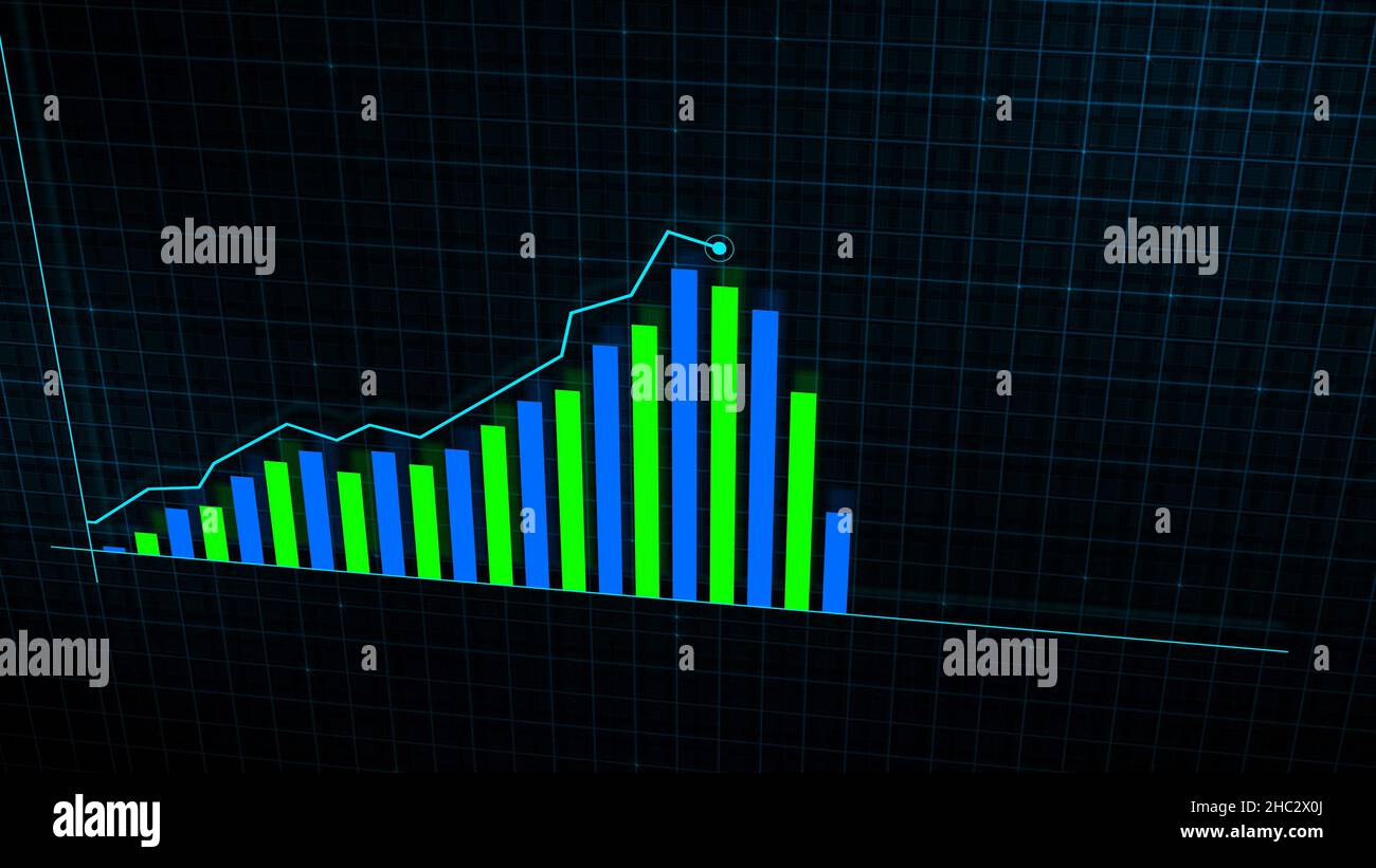 3D rendering of a growing line graph of a digital income growth chart ...