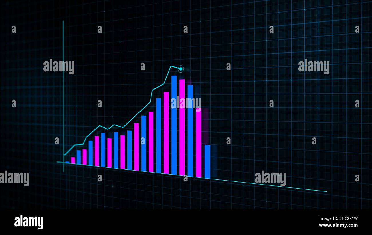 3D rendering of a growing line graph of a digital income growth chart ...