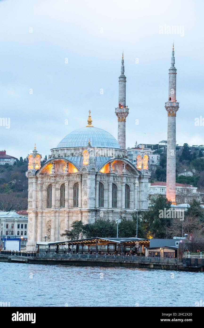 The exterior view of the Büyük Mecidiye Mosque, known as the Ortakoy ...