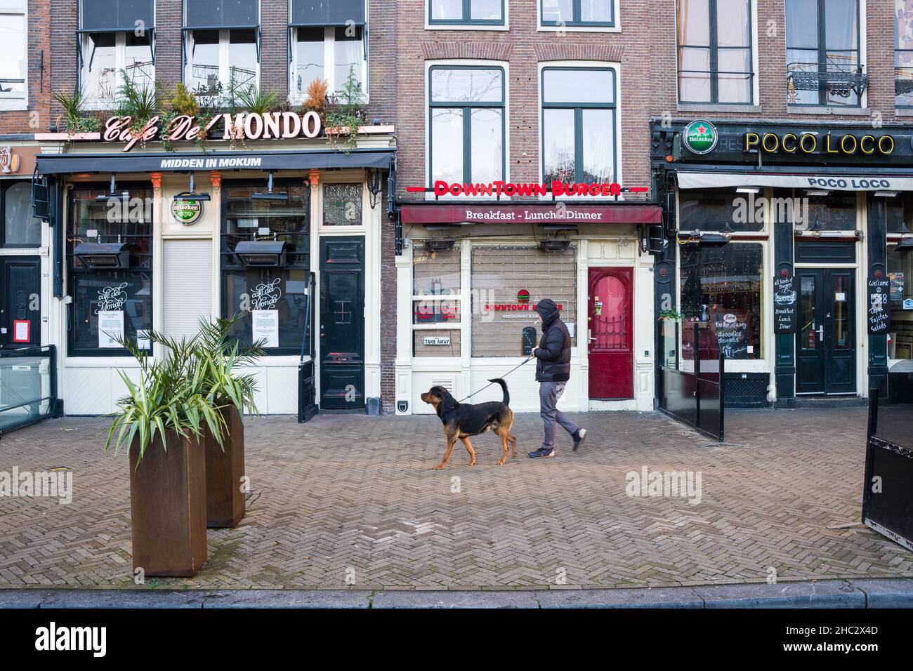 Amsterdam, Netherlands - December 21 2021: Cafes and restaurants closed ...