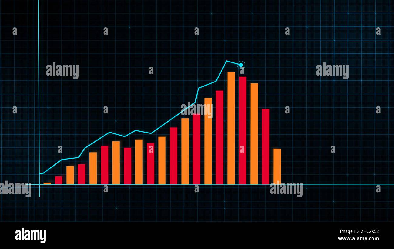 3D rendering of a growing line graph of a digital income growth chart ...