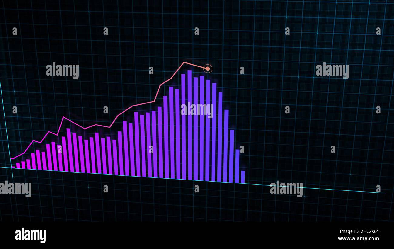 3D rendering of a growing line graph of a digital income growth chart ...
