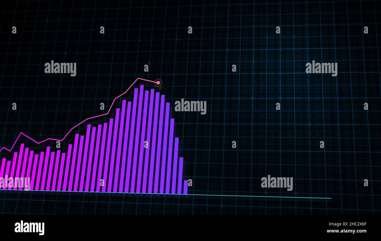 3D rendering of a growing line graph of a digital income growth chart ...
