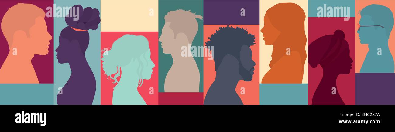 Diversity multiethnic people. Group side silhouette men and women of ...