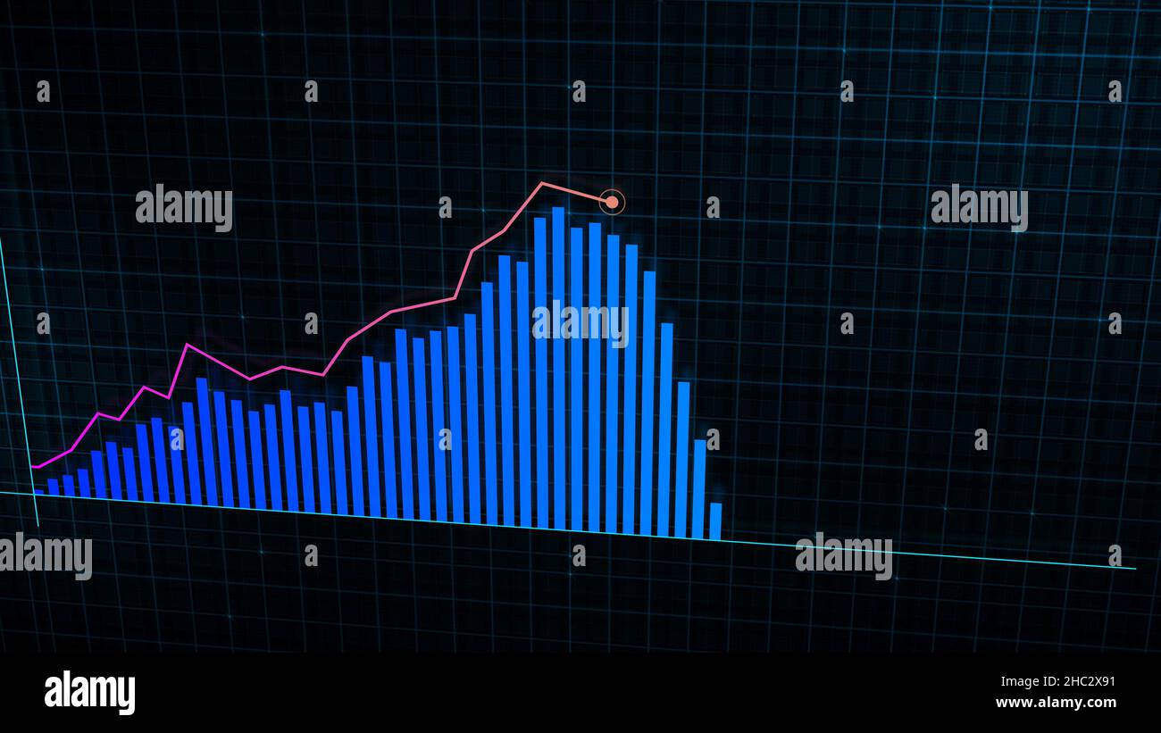 3D rendering of a growing line graph of a digital income growth chart ...