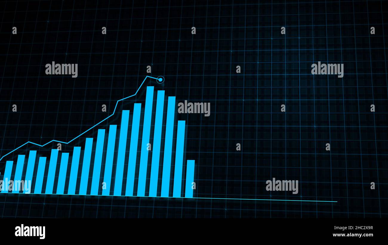 3D rendering of a growing line graph of a digital income growth chart ...