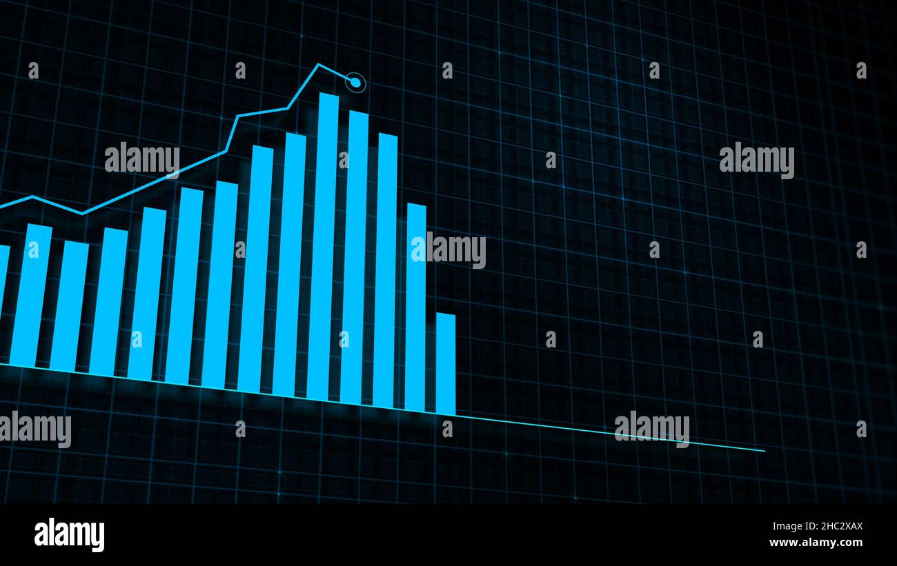 3D rendering of a growing line graph of a digital income growth chart ...