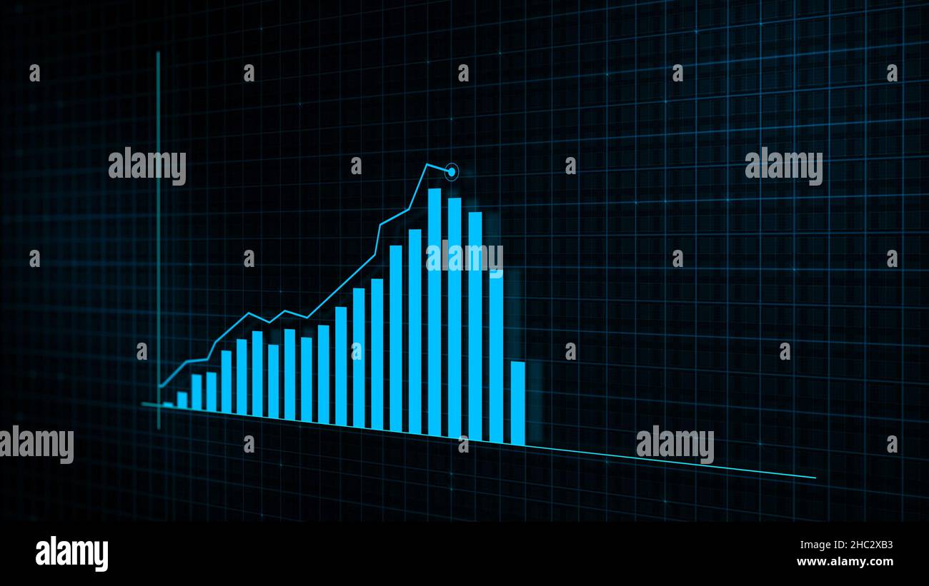 3D rendering of a growing line graph of a digital income growth chart ...