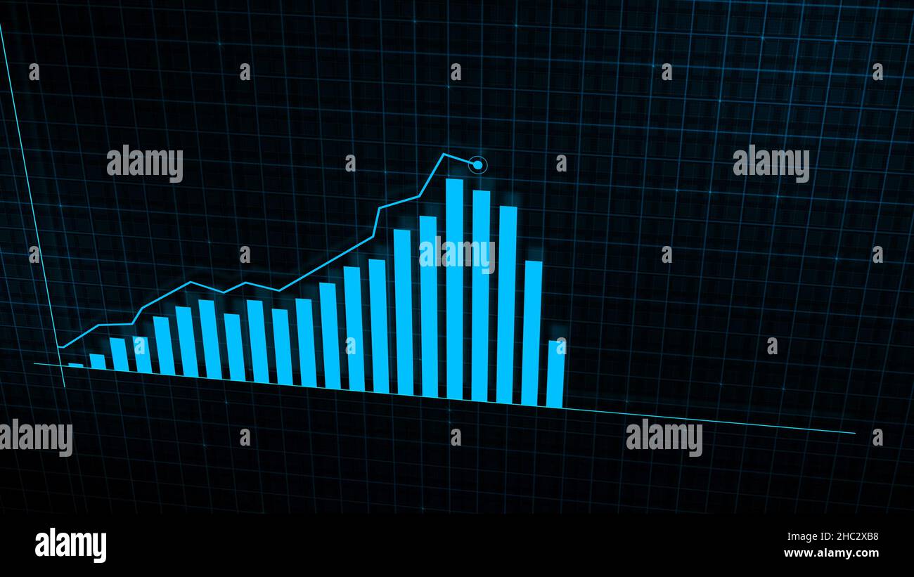 3D rendering of a growing line graph of a digital income growth chart ...