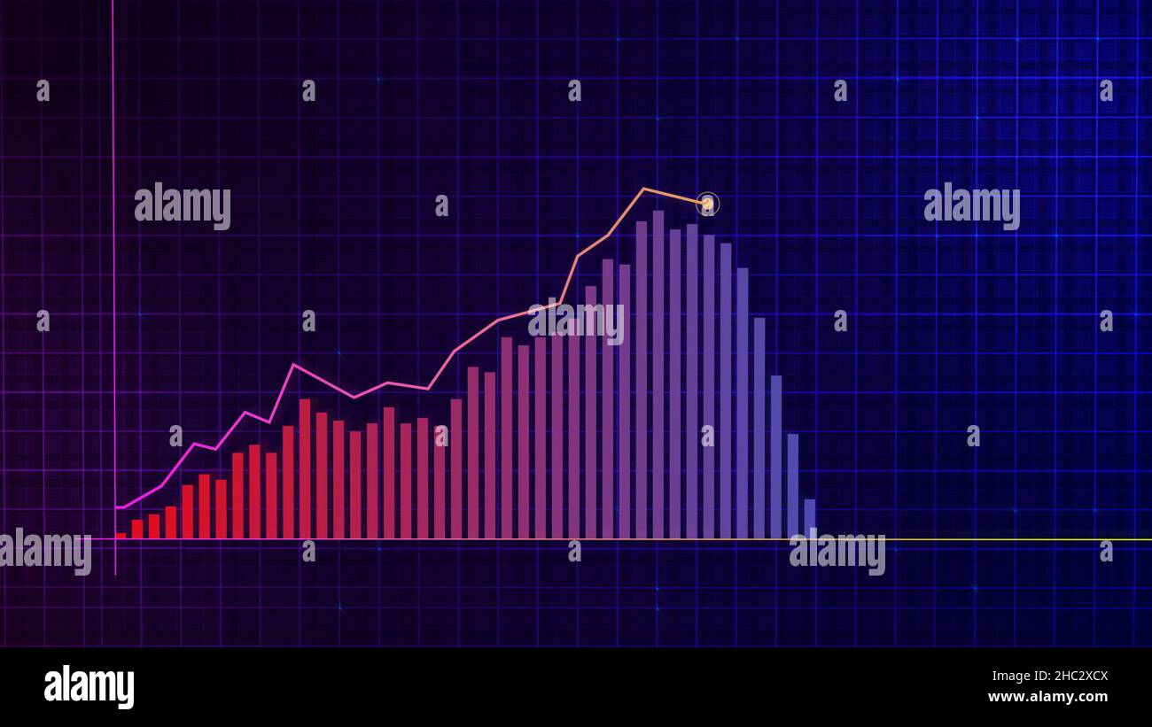 3D rendering of a growing line graph of a digital income growth chart ...