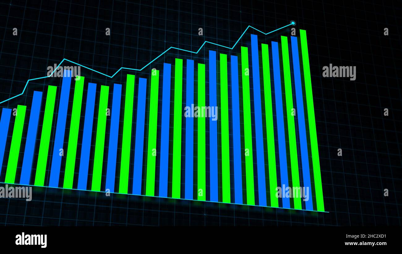 3D rendering of a growing line graph of a digital income growth chart ...