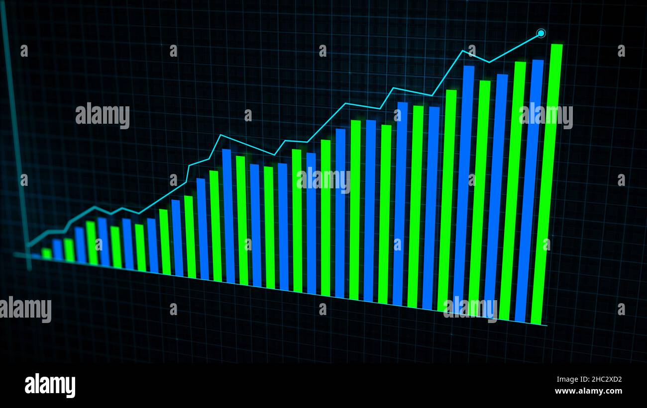 3D rendering of a growing line graph of a digital income growth chart ...