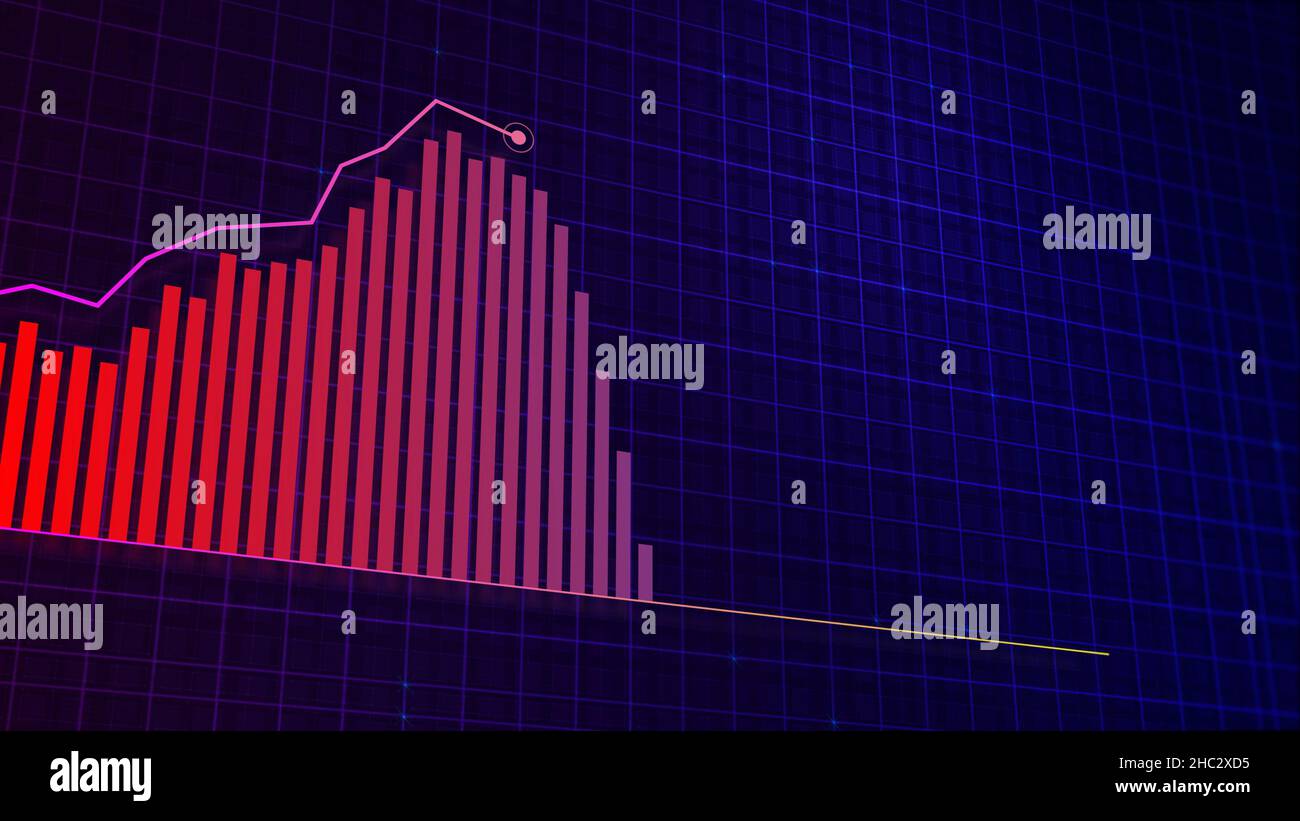 3D rendering of a growing line graph of a digital income growth chart ...