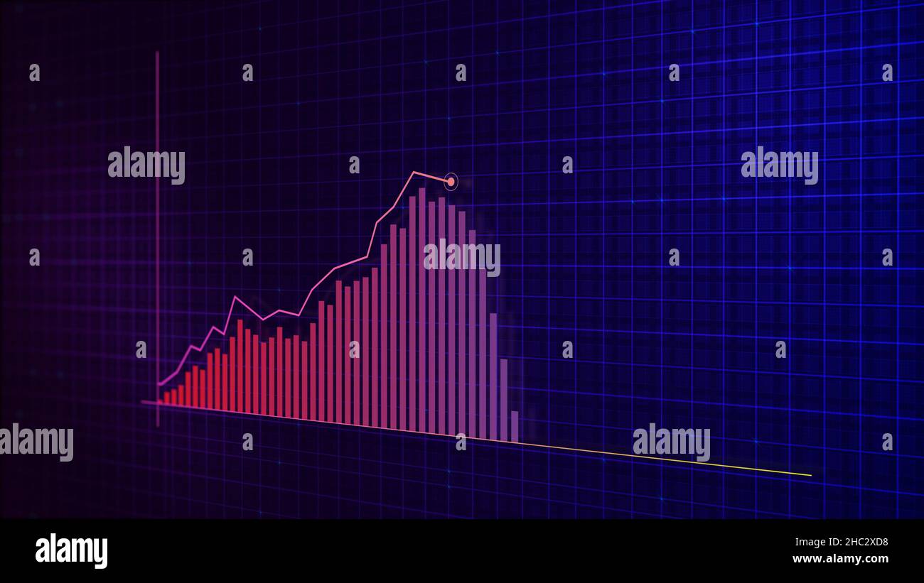 3D rendering of a growing line graph of a digital income growth chart ...
