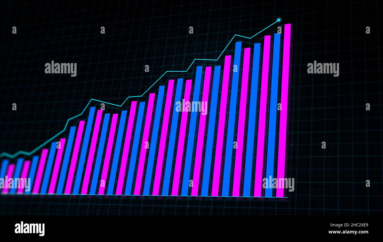 3D rendering of a growing line graph of a digital income growth chart ...