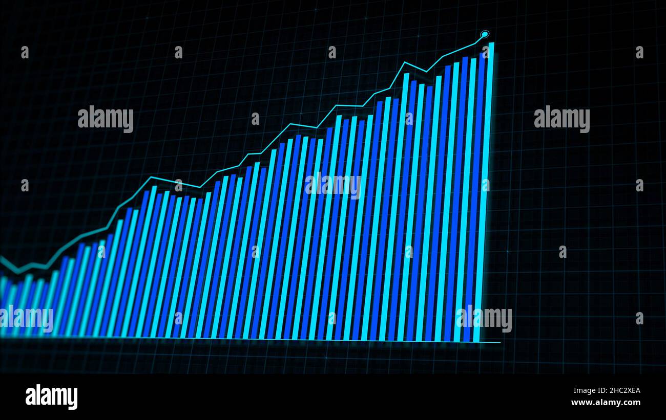 3D rendering of a growing line graph of a digital income growth chart ...