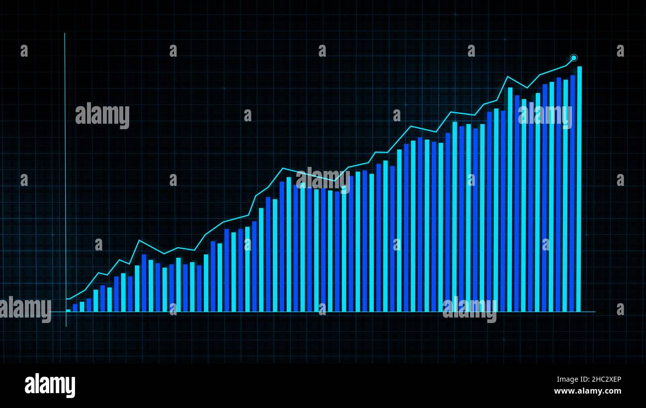 3D rendering of a growing line graph of a digital income growth chart ...