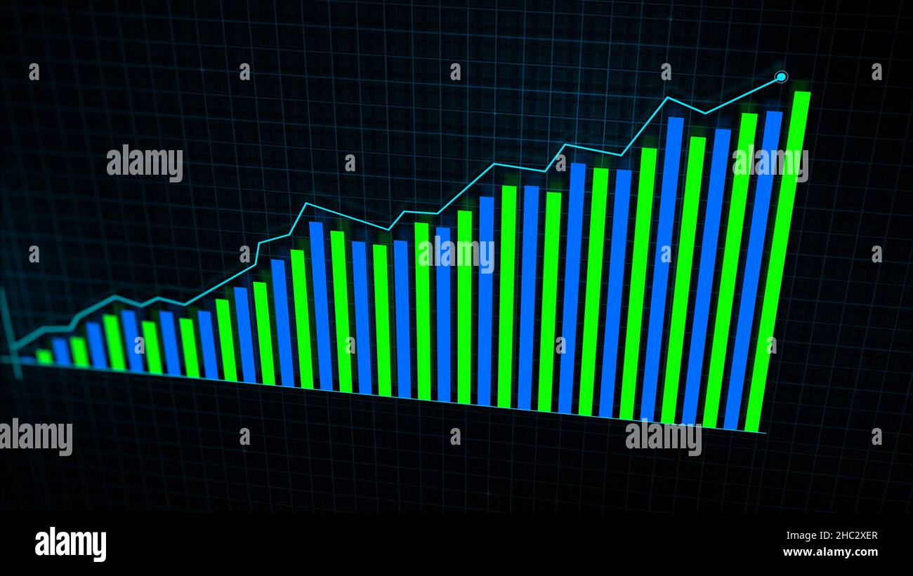 3D rendering of a growing line graph of a digital income growth chart ...