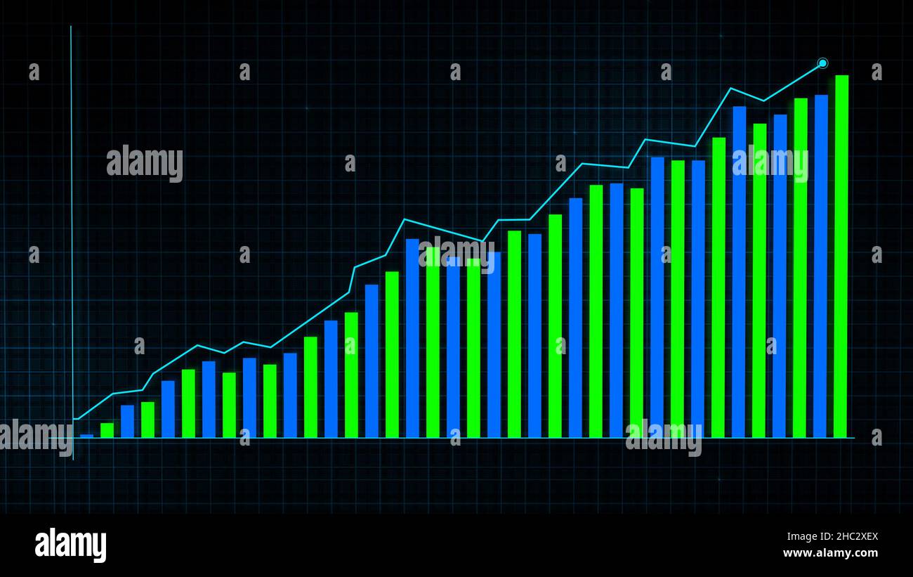 3D rendering of a growing line graph of a digital income growth chart ...