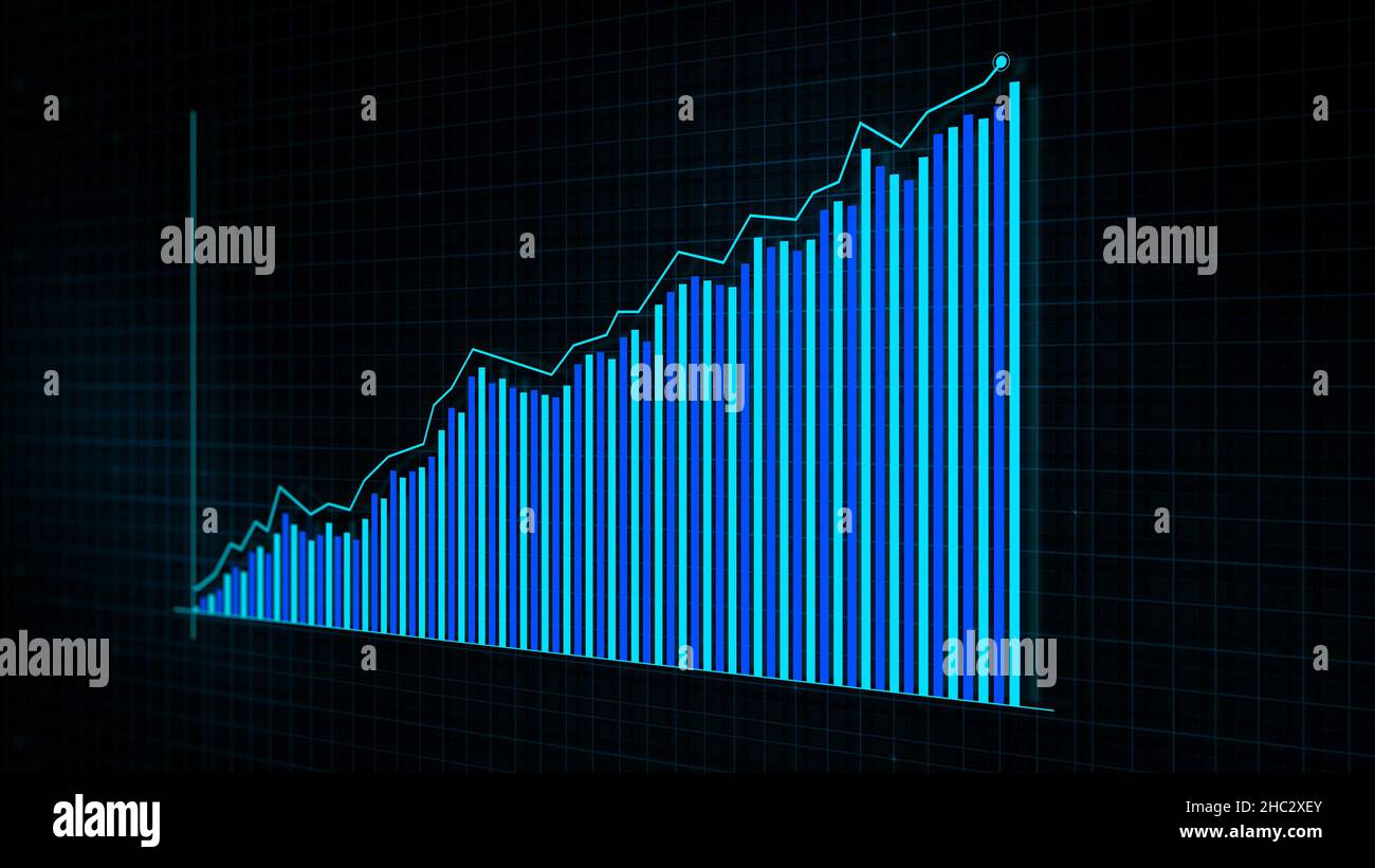 3D rendering of a growing line graph of a digital income growth chart ...