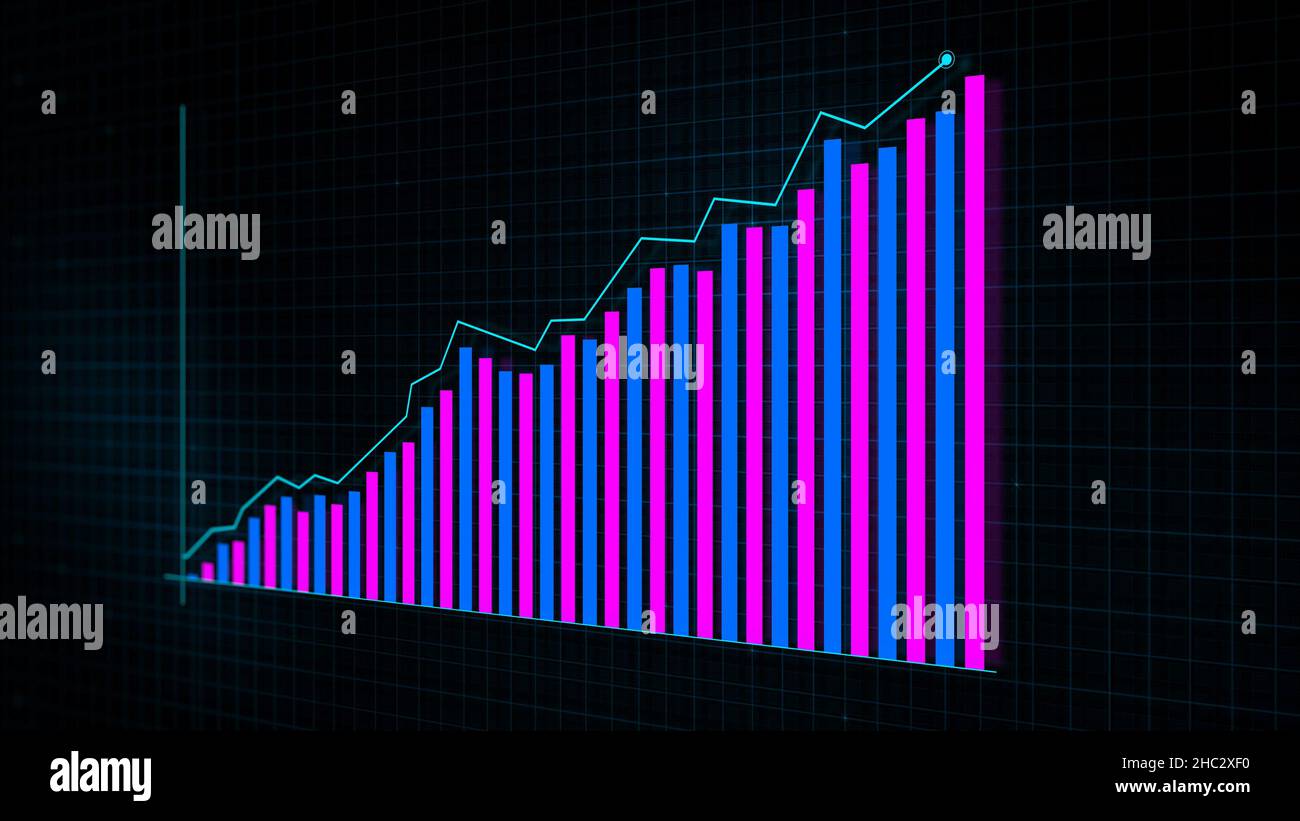 3D rendering of a growing line graph of a digital income growth chart ...