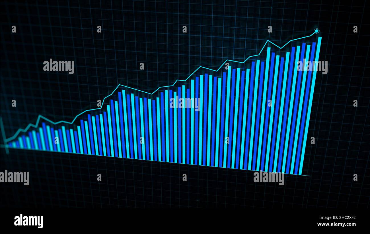 3D rendering of a growing line graph of a digital income growth chart ...