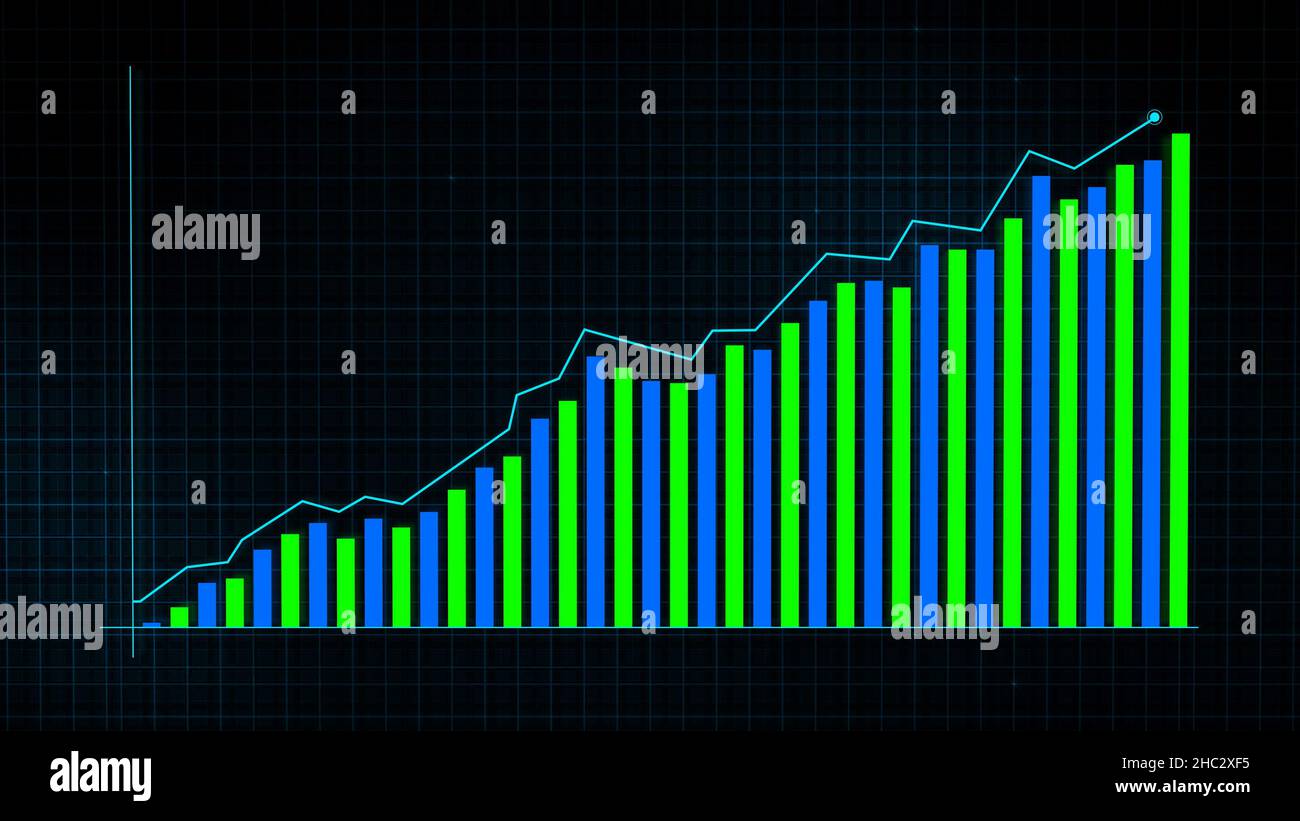 3D rendering of a growing line graph of a digital income growth chart ...