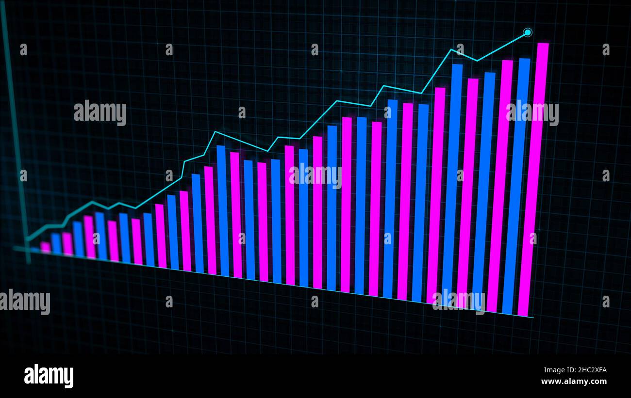 3D rendering of a growing line graph of a digital income growth chart ...