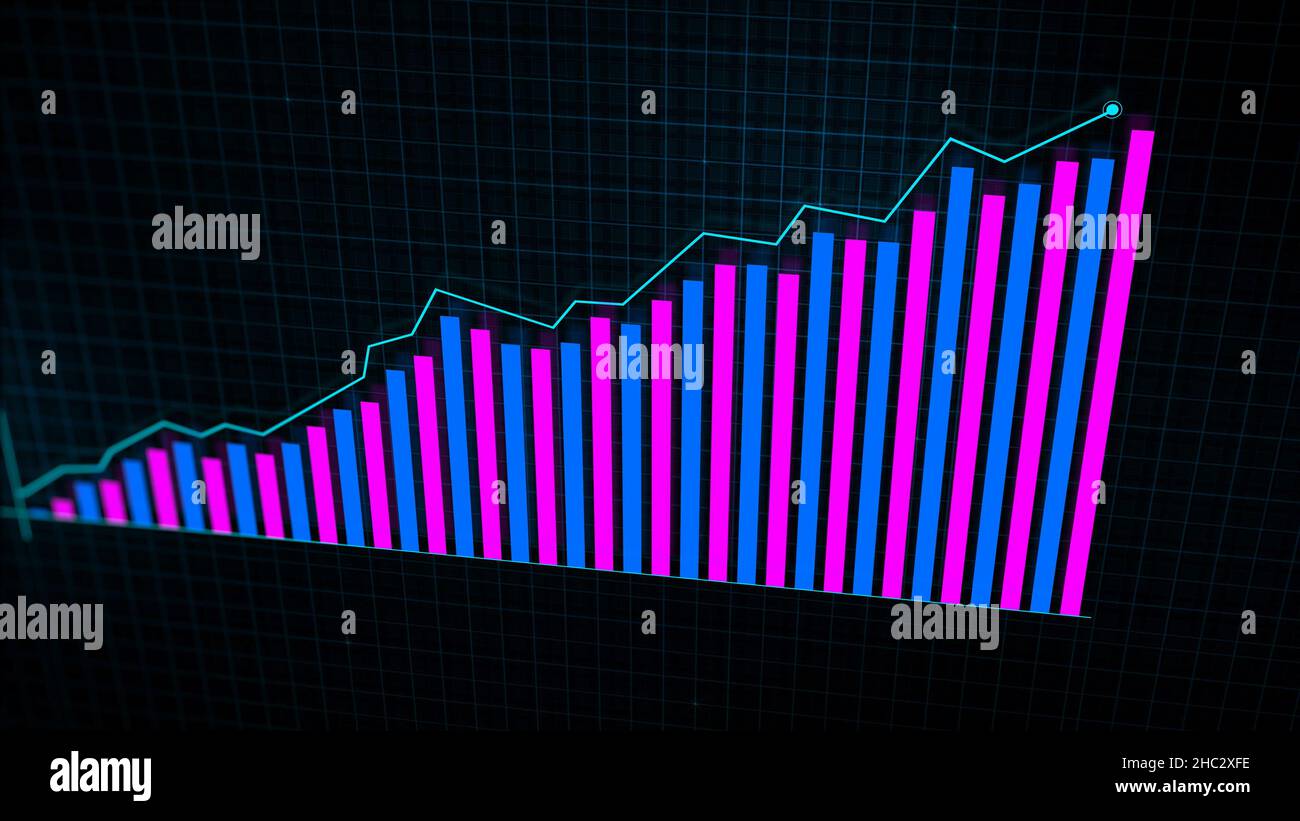 3D rendering of a growing line graph of a digital income growth chart ...