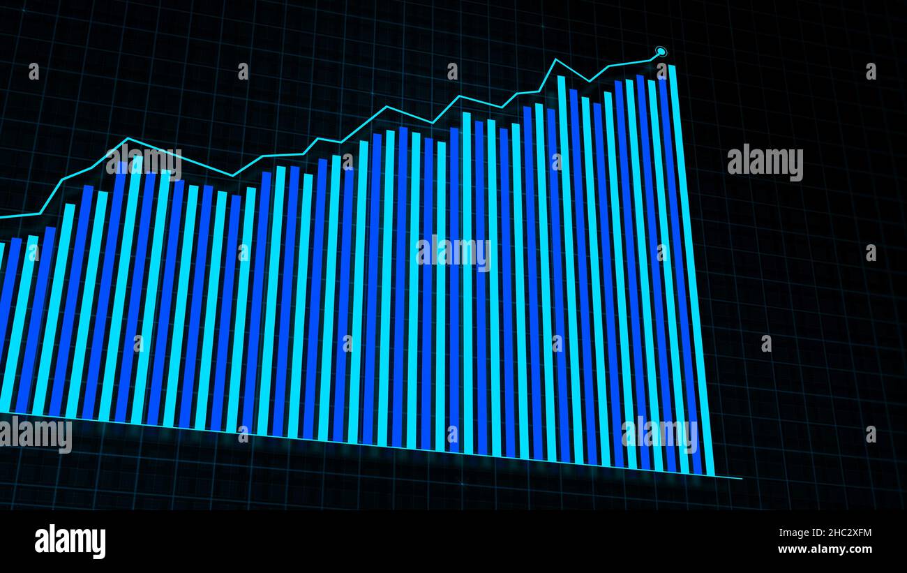 3D rendering of a growing line graph of a digital income growth chart ...