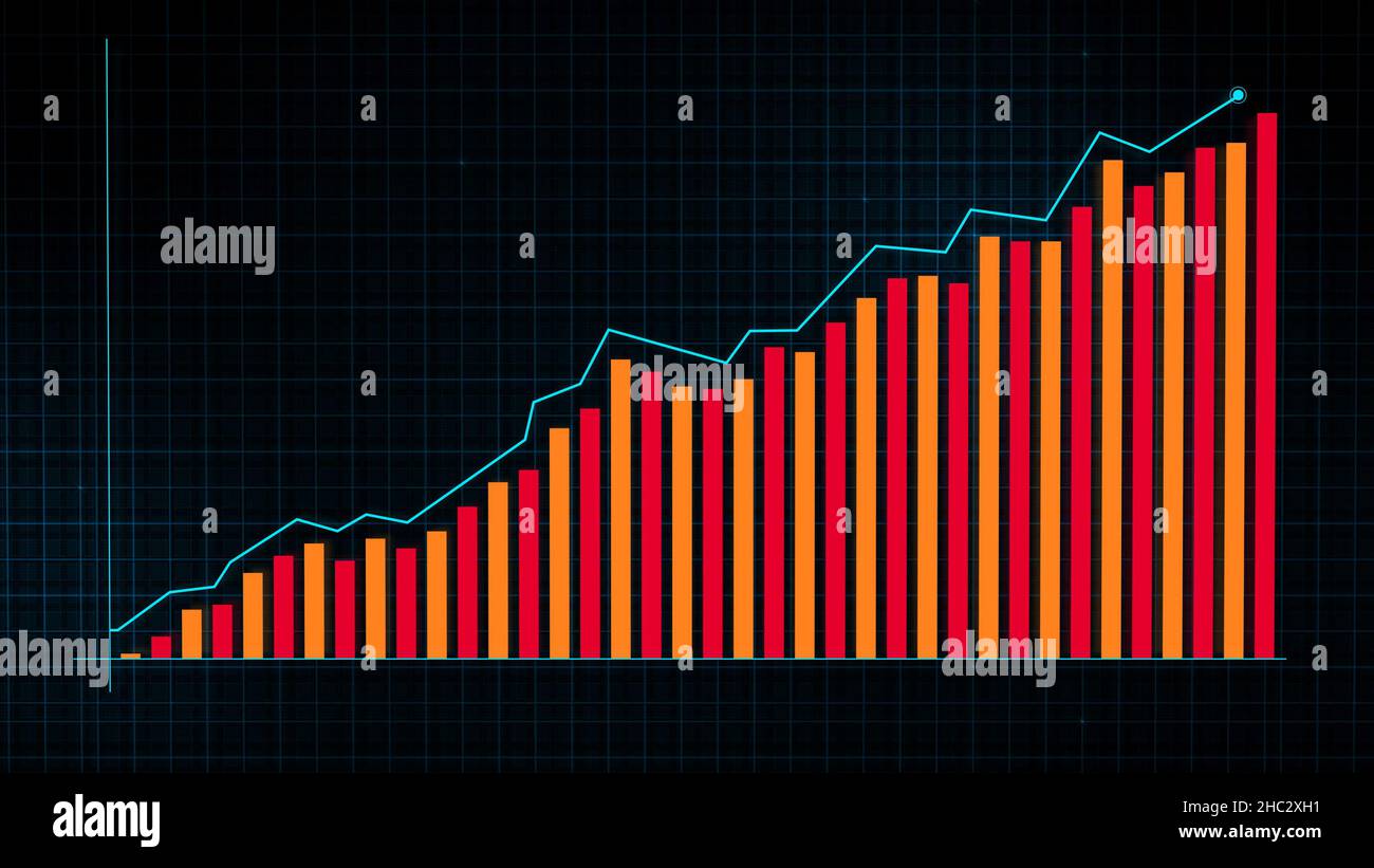 3D rendering of a growing line graph of a digital income growth chart ...