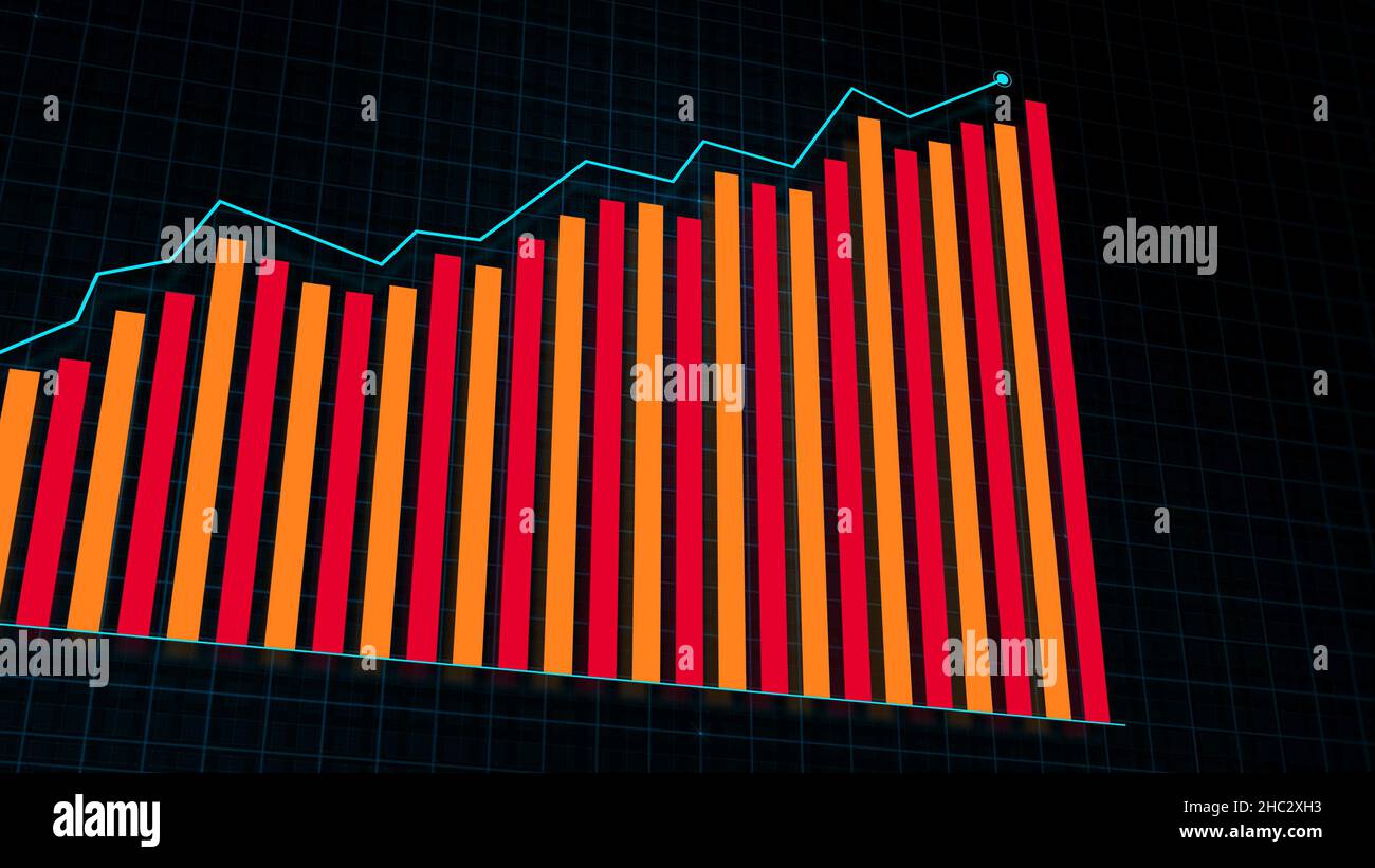 3D rendering of a growing line graph of a digital income growth chart ...