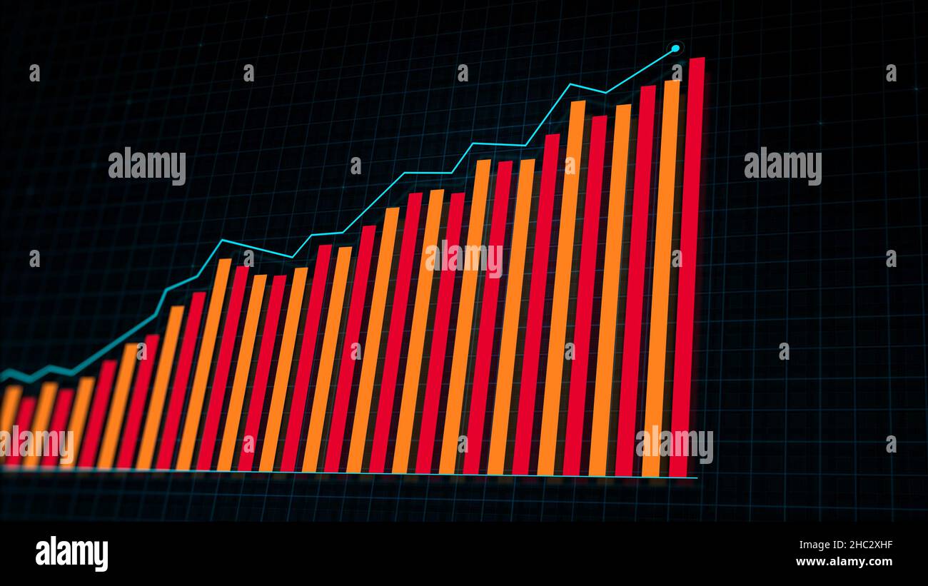 3D rendering of a growing line graph of a digital income growth chart ...