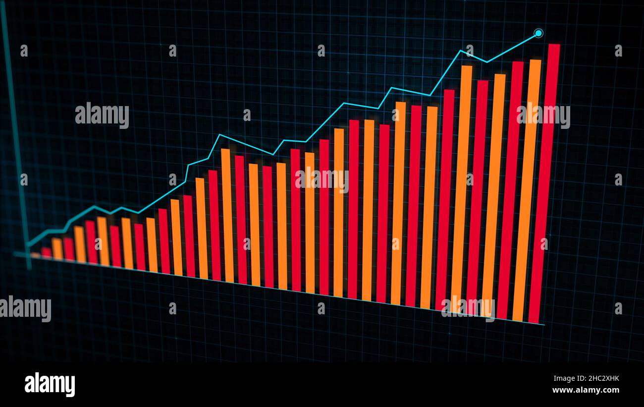 3D rendering of a growing line graph of a digital income growth chart ...