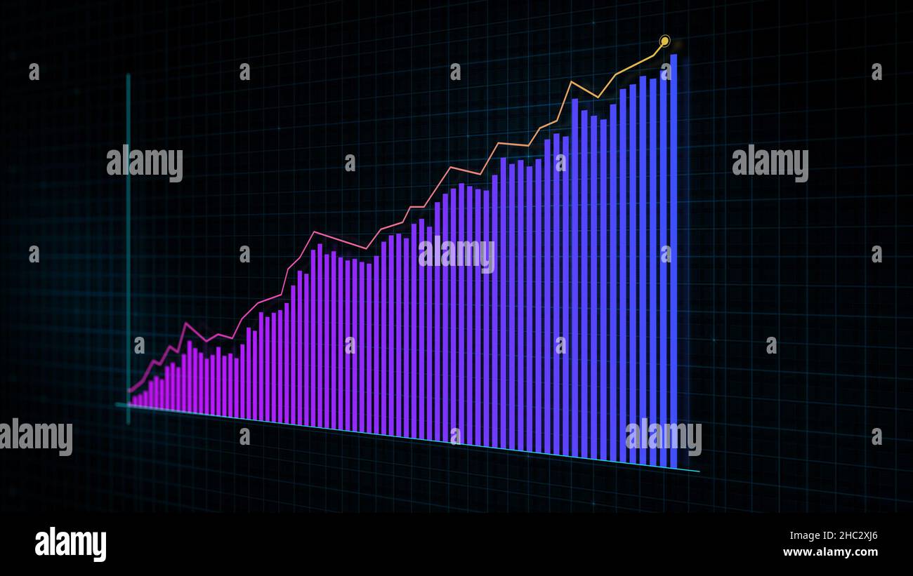 3D rendering of a growing line graph of a digital income growth chart ...