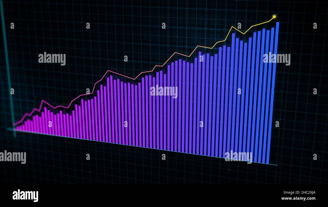 3D rendering of a growing line graph of a digital income growth chart ...