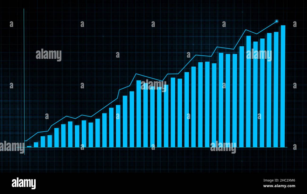 3D rendering of a growing line graph of a digital income growth chart ...