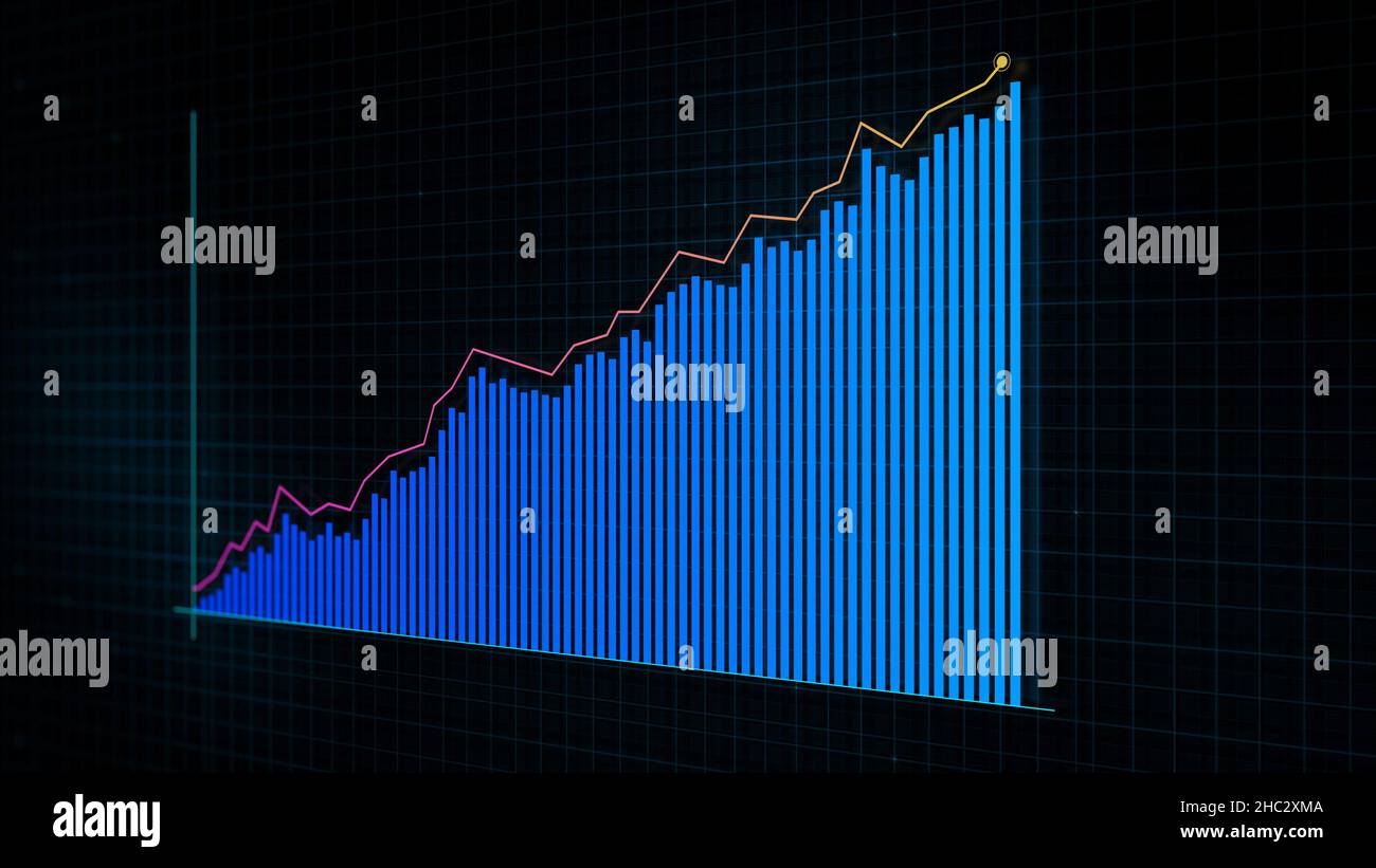 3D rendering of a growing line graph of a digital income growth chart ...