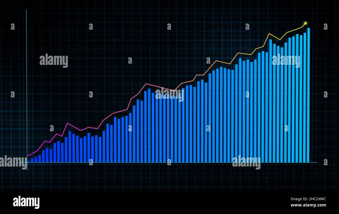 3D rendering of a growing line graph of a digital income growth chart ...